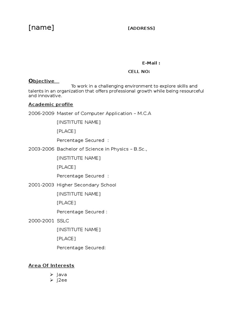 MCA Fresher Resume Template | PDF