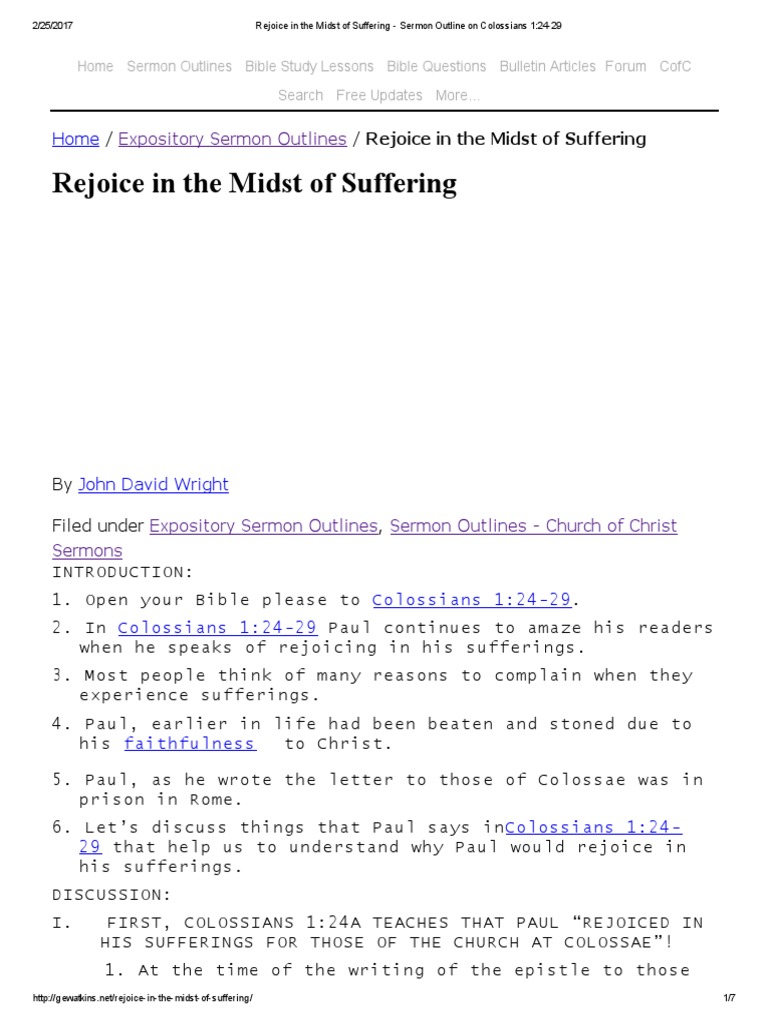 Rejoice in the Midst of Suffering - Sermon Outline on Colossians 1-24 ...