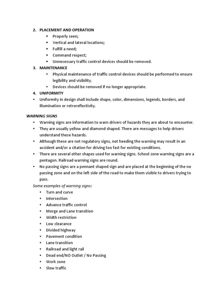 Placement and Operation: Warning Signs | PDF