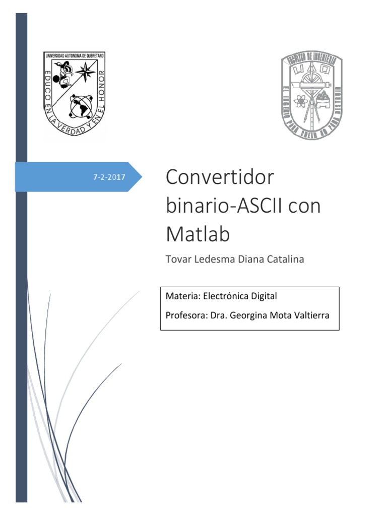 Convertidor Binario ASCII Con MATLAB | PDF | Ascii | Equipo de oficina