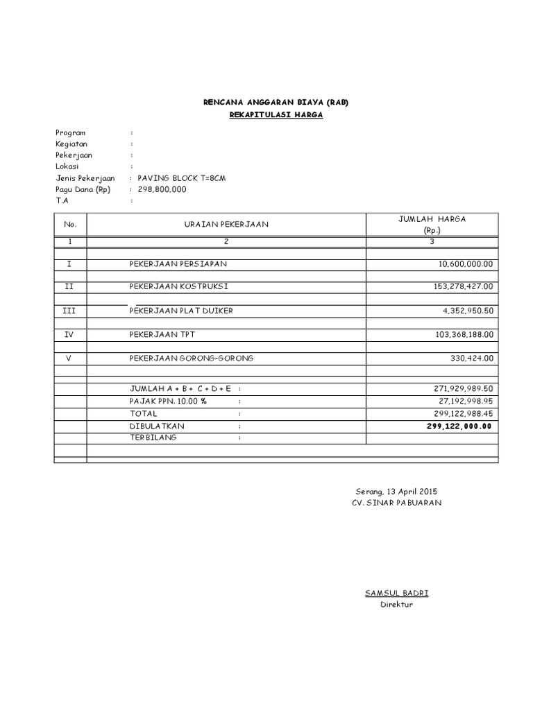 Rab Paving Plat Deker 300jt (Dak) | PDF