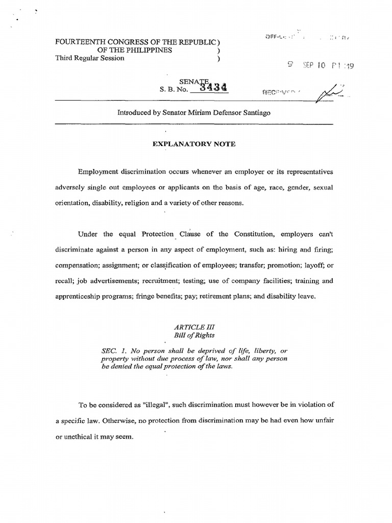 Explanatory Note | PDF | Discrimination | Harassment