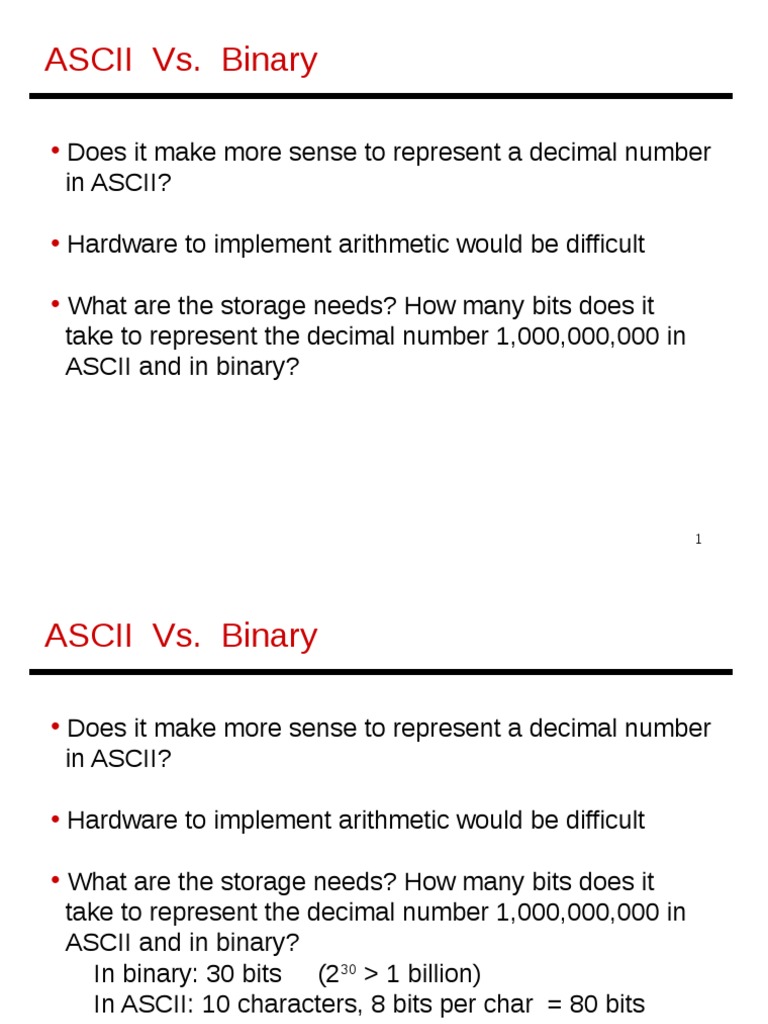 ASCII vs. Binary | PDF | Mathematical Notation | Numbers