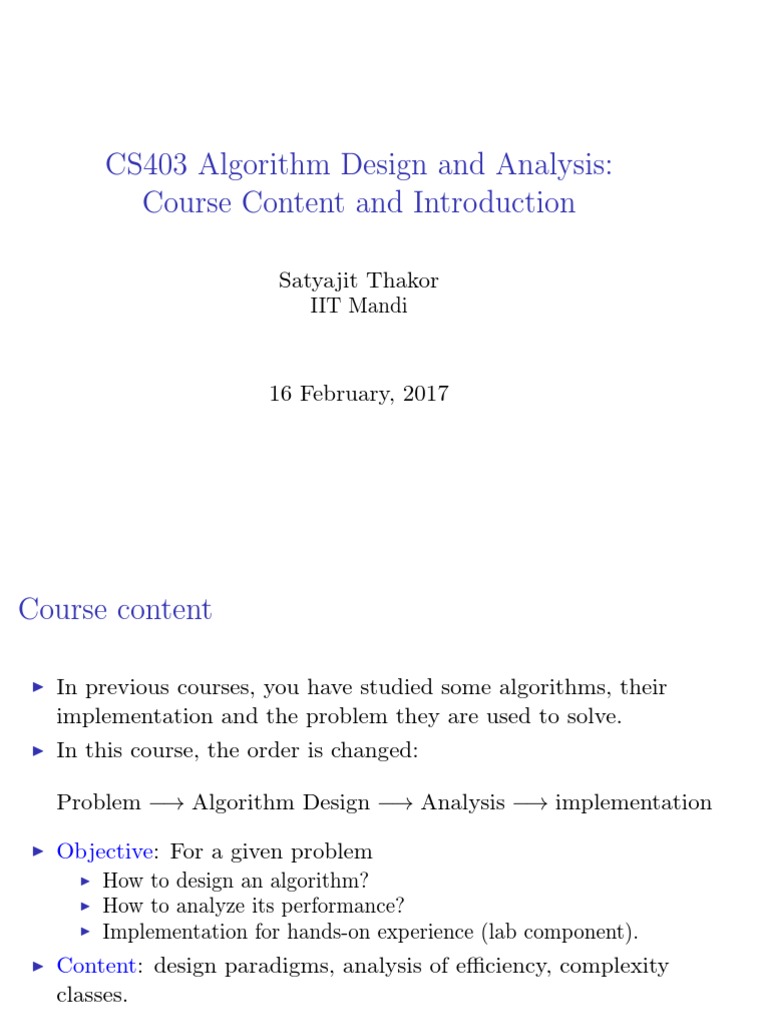 CS403 Algorithm Design and Analysis: Course Content and Introduction ...