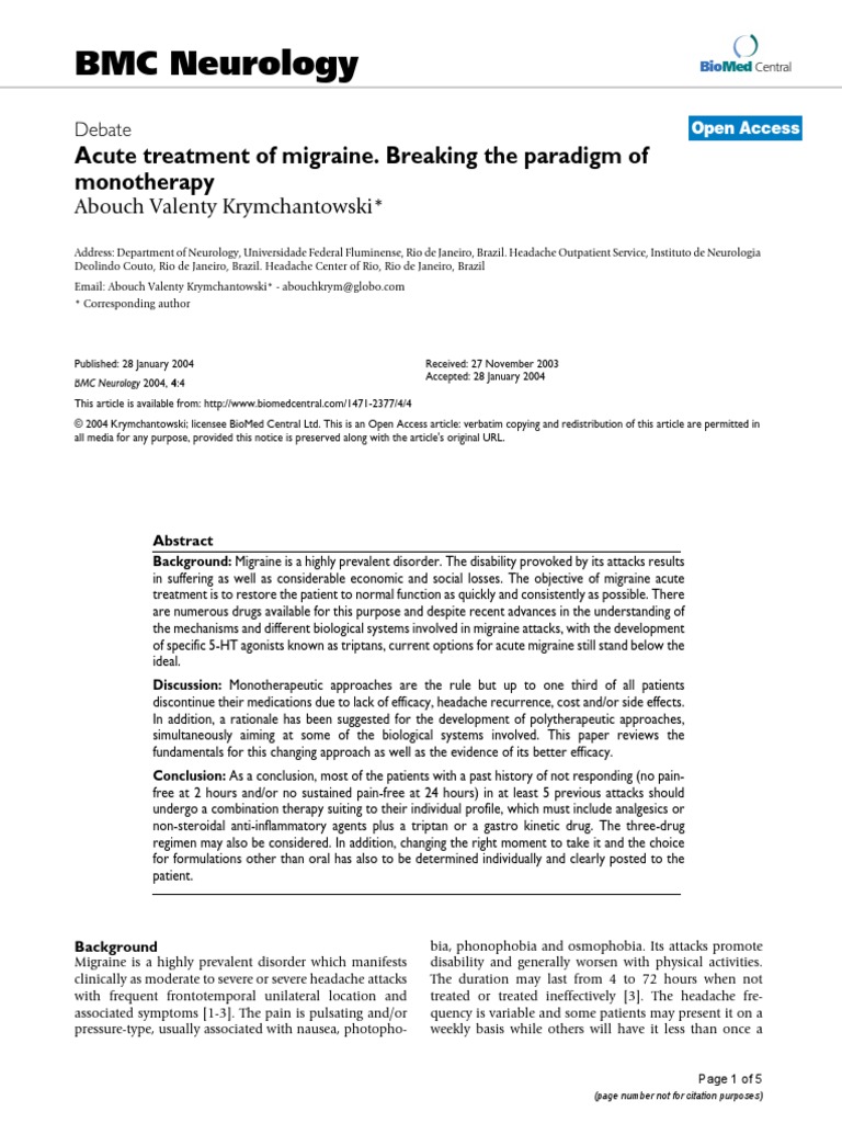 BMC Neurology: Acute Treatment of Migraine. Breaking The Paradigm of ...