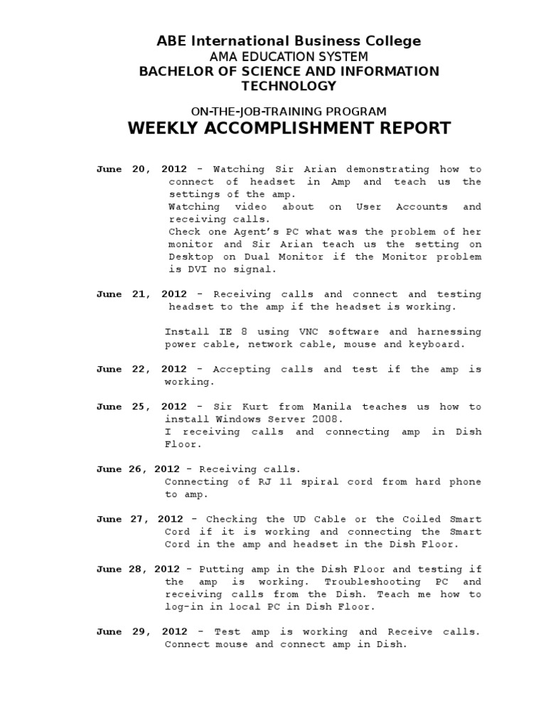 OJT Weekly Report Edit For Hardbound | PDF | Bios | Computer Keyboard
