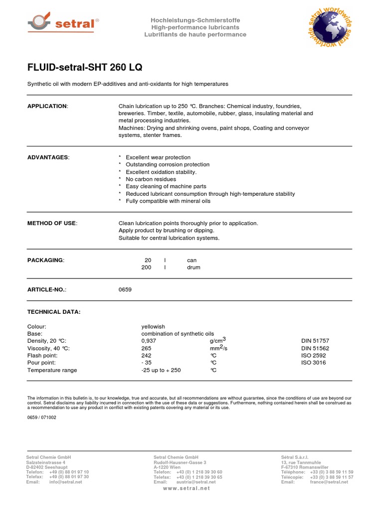 659 Fluid-Setral-Sht 260 LQ | PDF | Motor Oil | Industries