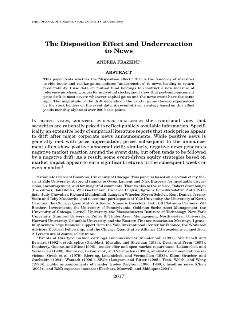 The Disposition Effect and Underreaction To News: Andrea Frazzini | PDF ...