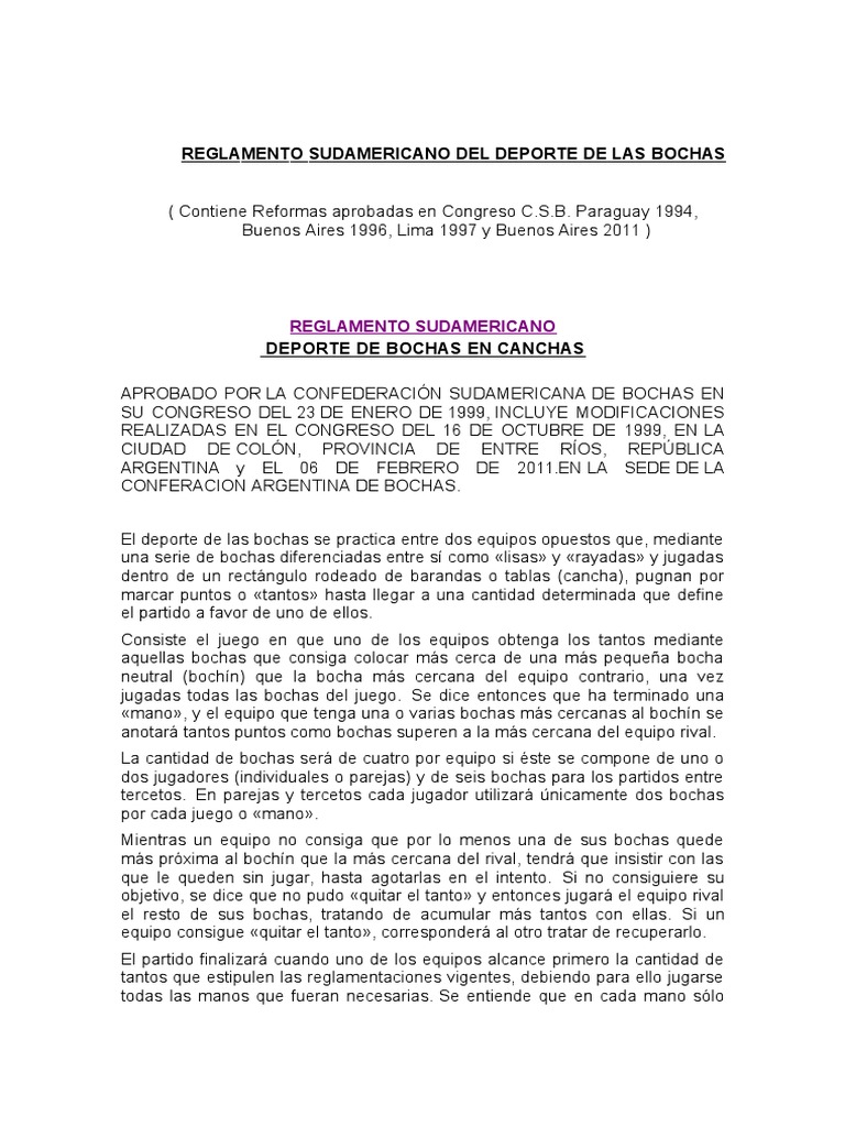 Reglamento Sudamericano de Bochas | PDF | Deportes | Ocio