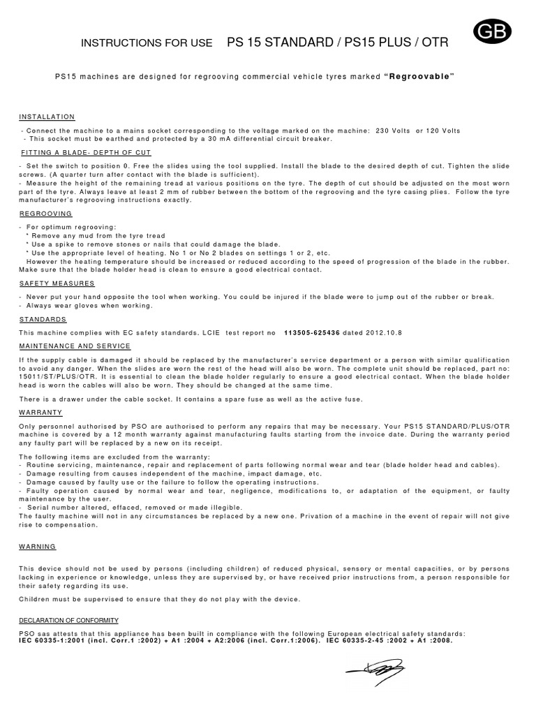 Aparat Recanelat Anvelope Pso Ps 15 Otr Manual Utilizare 330 | PDF ...