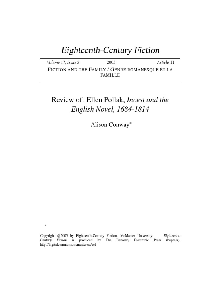 Incest And Eighteenth Century Fiction Pdf Incest Novels