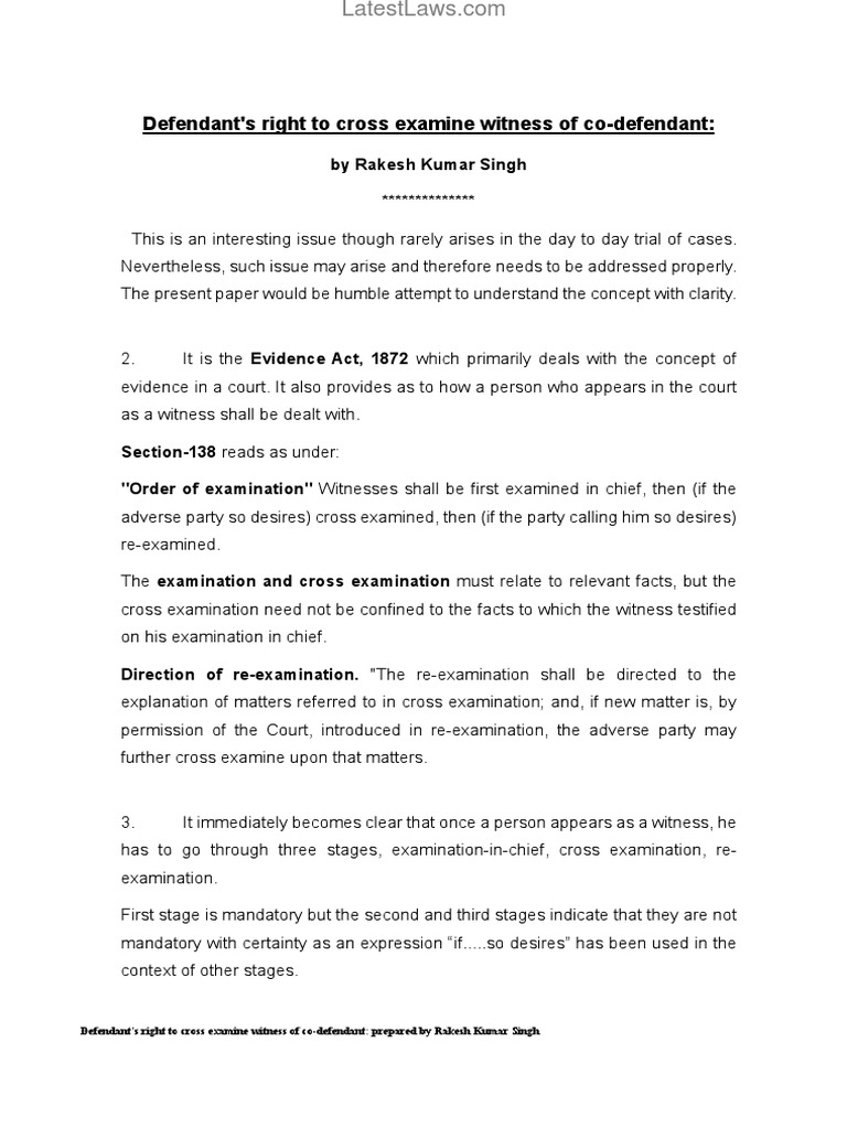 Defendant's Right to Cross Examine Witness | PDF | Cross Examination ...