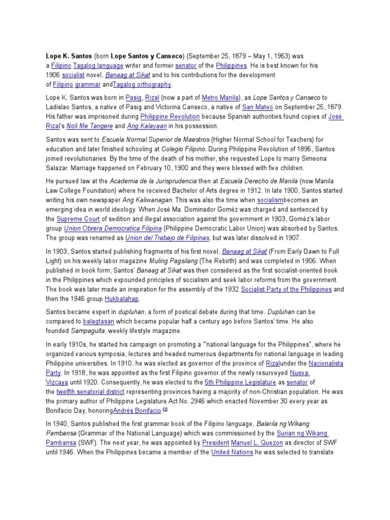 Lope K. Santos | PDF | Philippines | Politics (General)