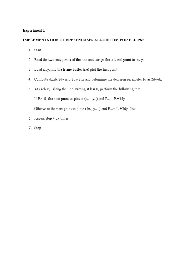 Experiment 1 Implementation of Bresenham'S Algorithm For Ellipse | PDF