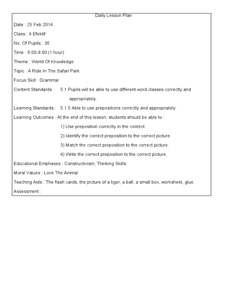 Daily Lesson Plan KSSR Year 4 2014 Grammar | PDF | Lesson Plan | Teachers