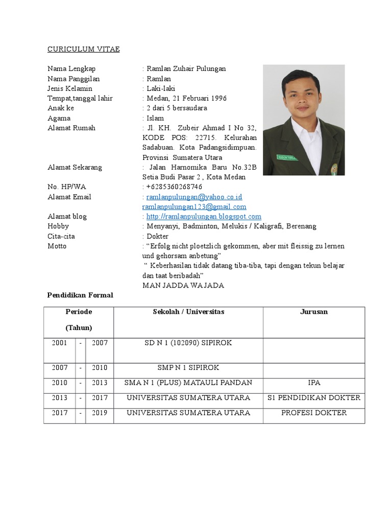 CV LENGKAP Ramlan Zuhair Pulungan Januari 2017 | PDF