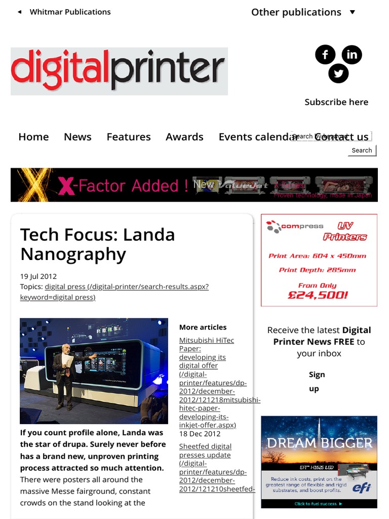 Tech Focus: Landa Nanography - Digital Printer | PDF | Printing | Ink