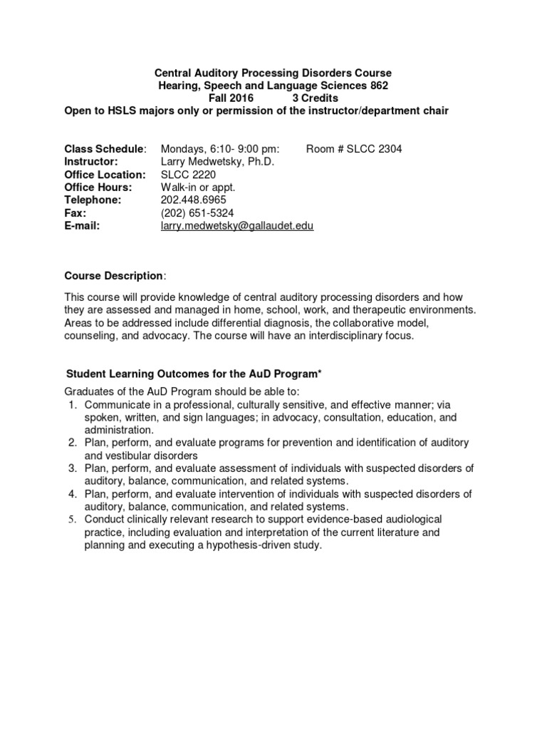 CAPD Course for Audiology Majors | PDF | Hearing Loss | Test (Assessment)