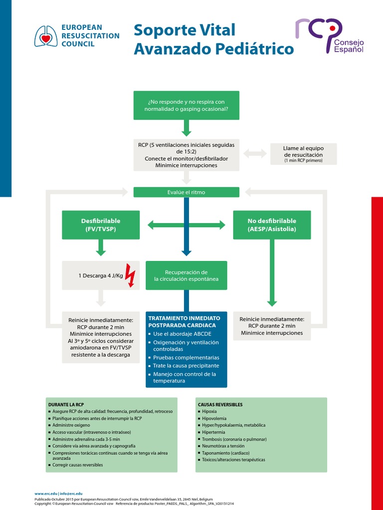 Poster Algoritmo SVA Pediatrico Espanol 2015 | PDF | Reanimación cardiopulmonar | Medicina