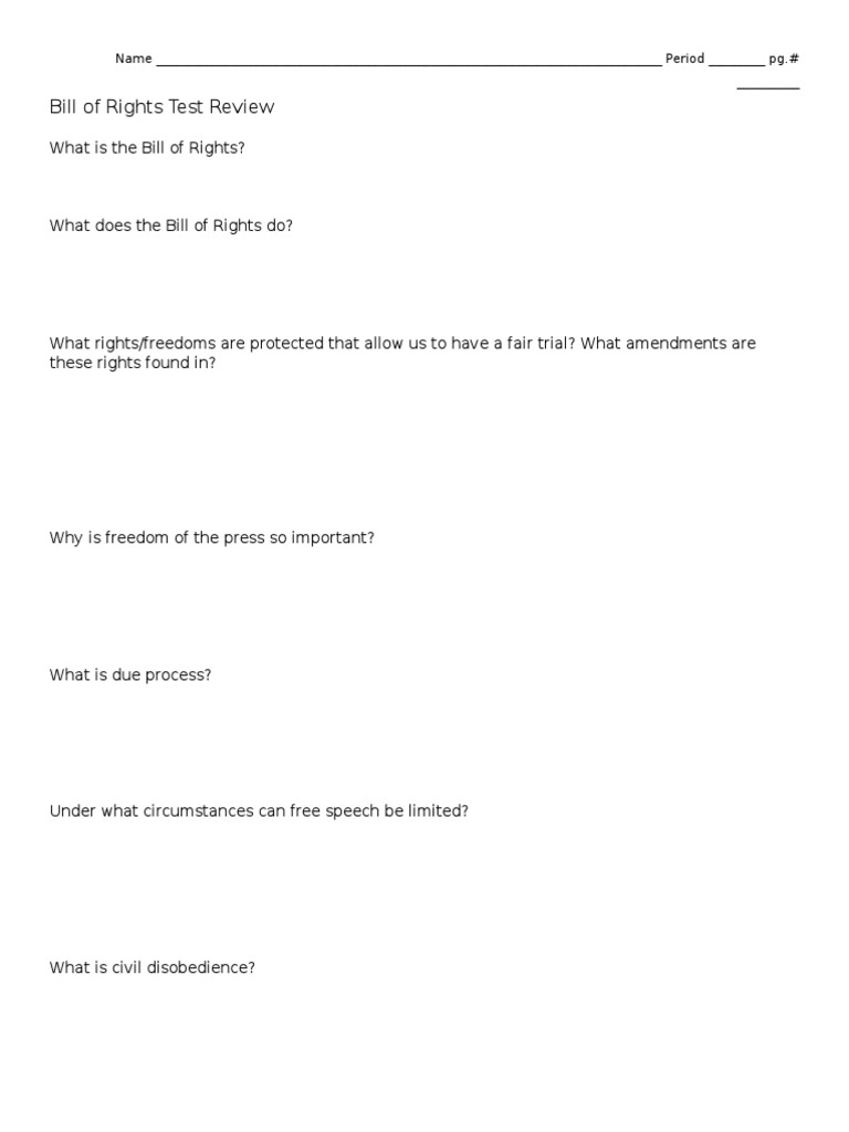 Bill of Rights Test Study Guide | PDF
