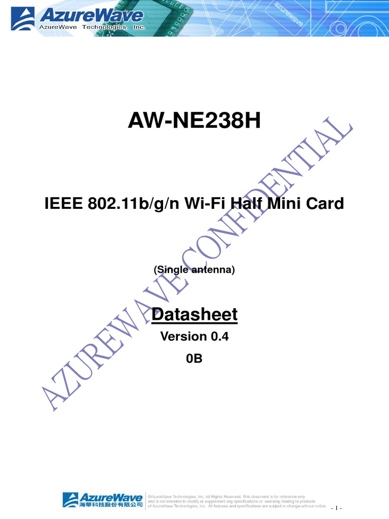 AzureWave AWNE238h WiFi Card | PDF | Ieee 802.11 | Wi Fi