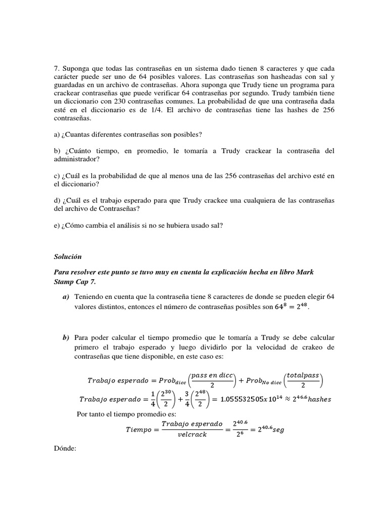 Criptografia: Funciones Hash Ejercicio | PDF | Contraseña | Probabilidad