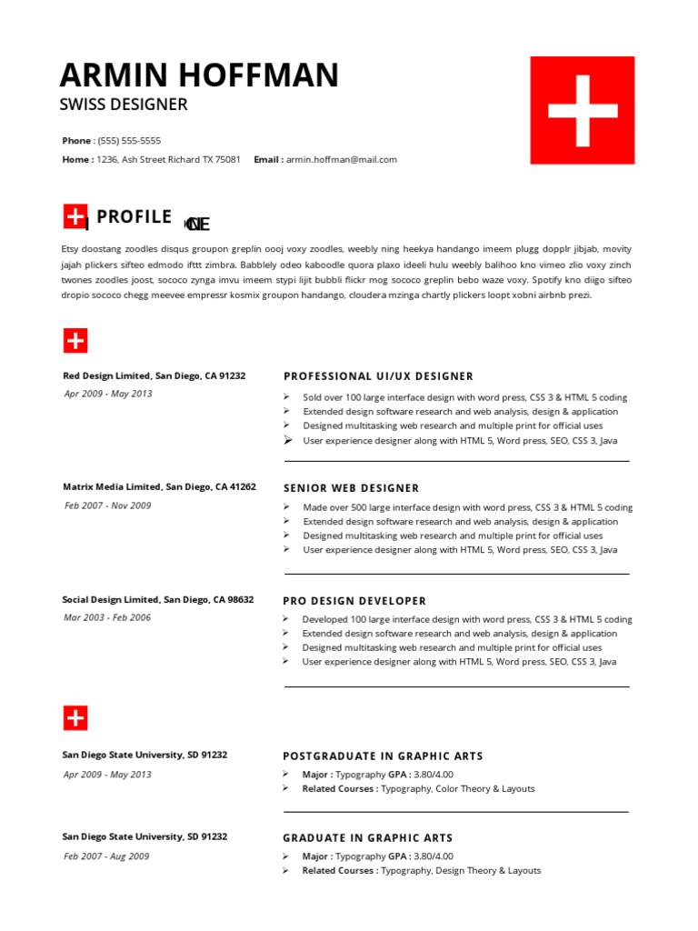 Two Pages Swiss Style Resume_Marged_US Letter.docx | Cascading Style ...