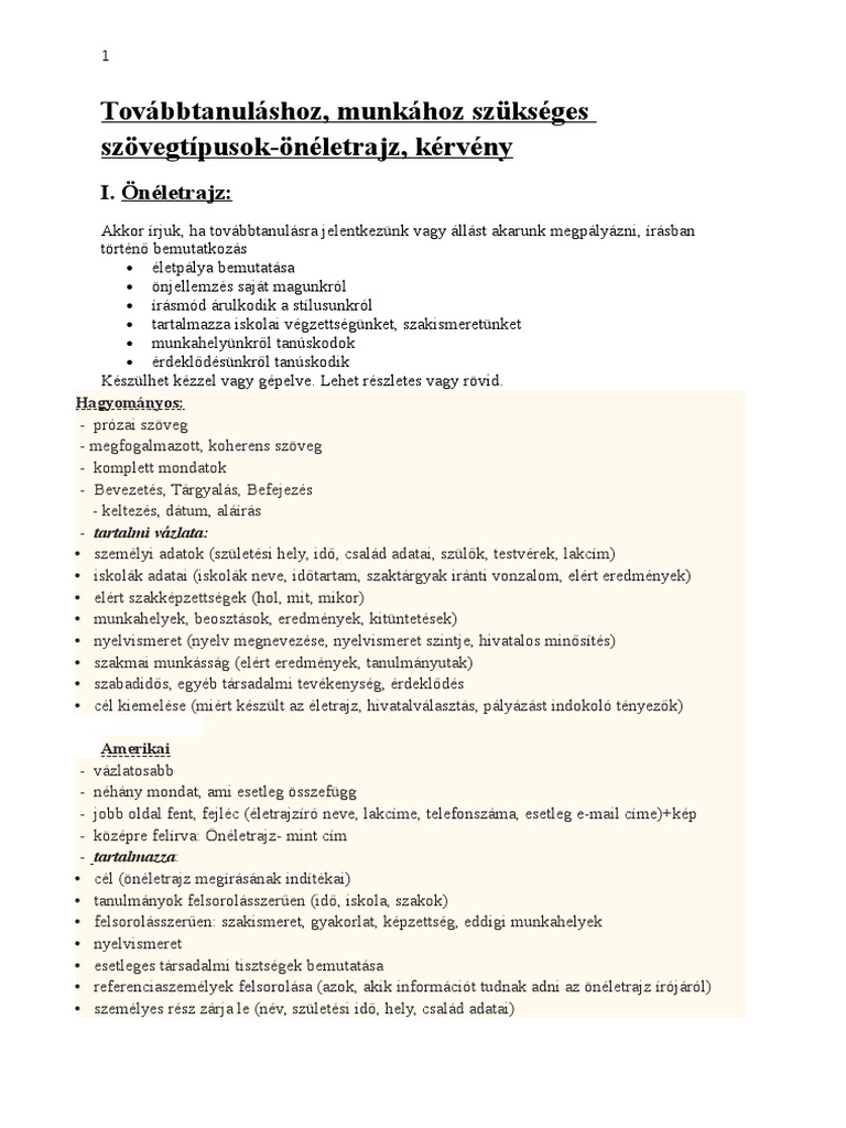 Önéletrajz, Kérvény - Docx - 0 | PDF