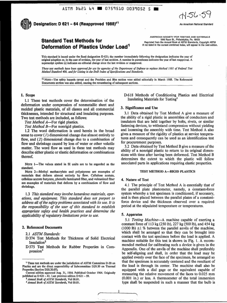 Astm d621 Deformacion Plastica | PDF | Plastic | Calibration