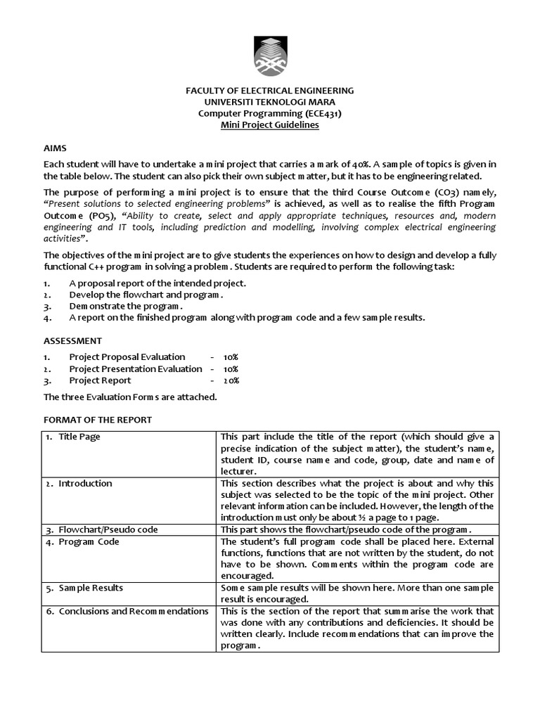 MiniProject Guidelines | PDF | Evaluation | Engineering