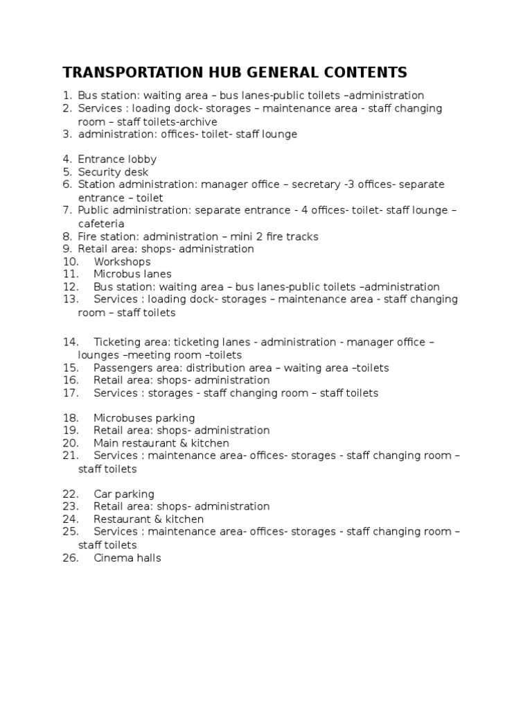 Transportation Hub Space Program | PDF | Bus | Lobby (Room)