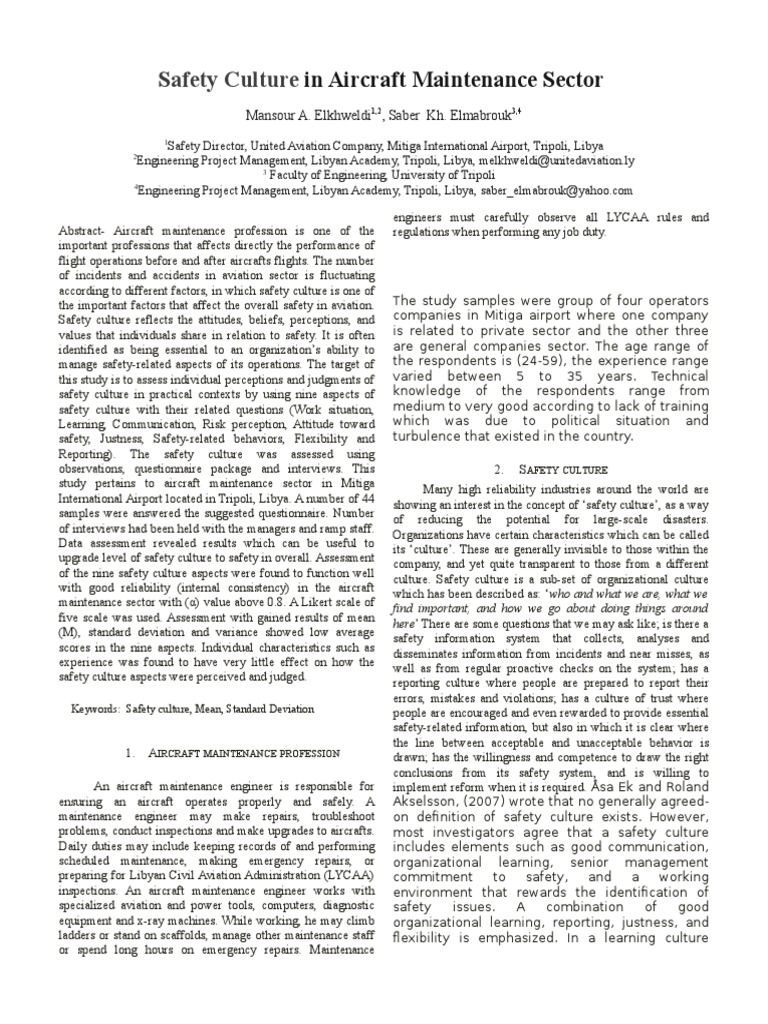 Safety Culture in Aircraft Maintenance Sector | PDF | Statistical ...