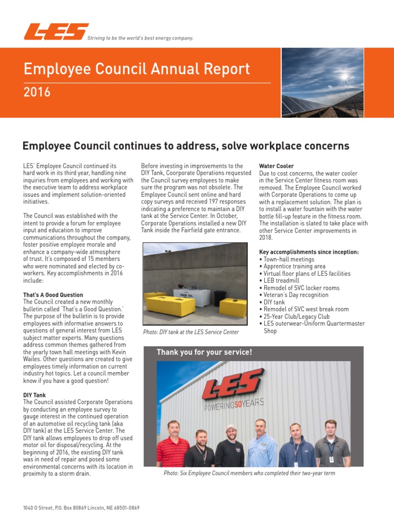 Employee Council Annual Report: Employee Council Continues To Address ...