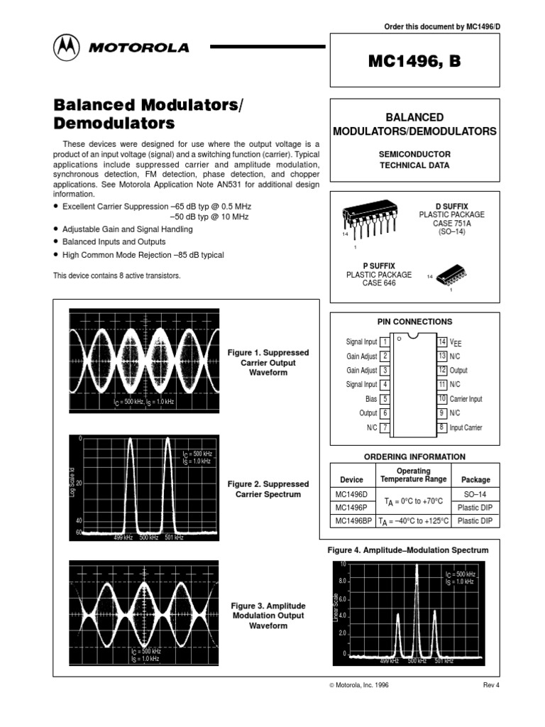 MC1496 Modulator/Demodulator Datasheet | PDF | Amplifier | Electrical ...