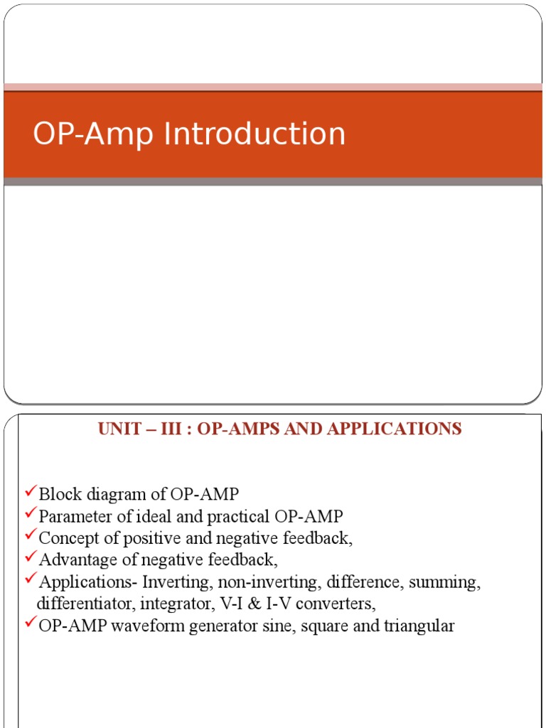 OP-Amp Introduction: Ideal and Practical Characteristics, Applications ...