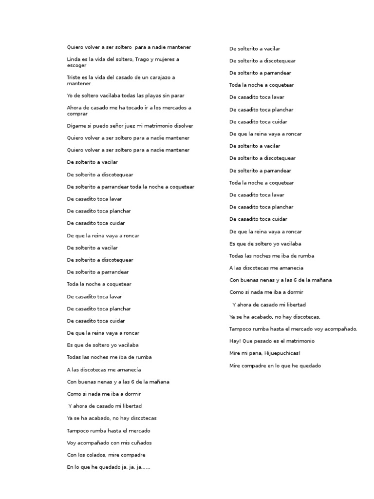 Quiero Volver A Ser Soltero - Letra | PDF | Ocio