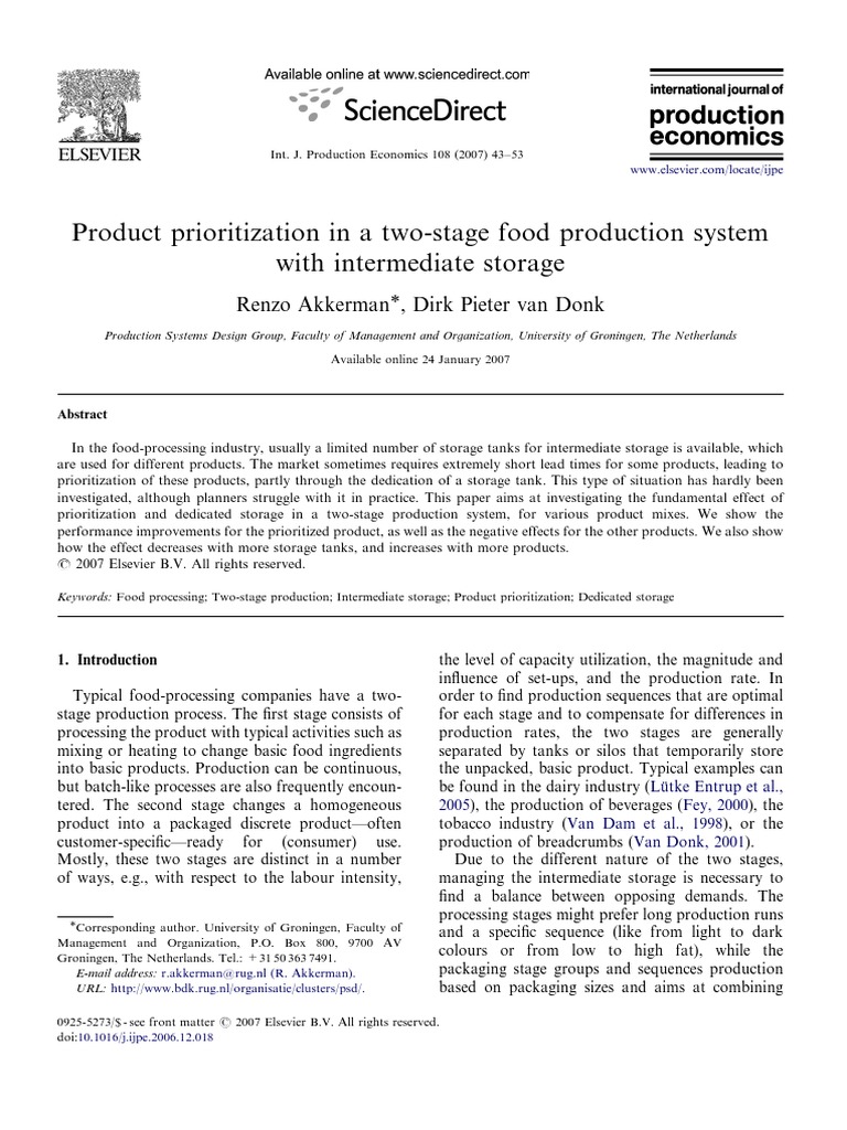 Product Prioritization in Food Production | PDF | Experiment | Food ...
