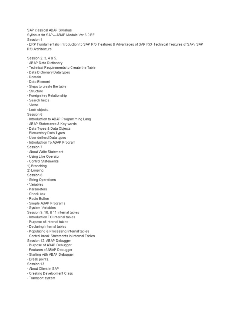 SAP Classical ABAP Syllabus | Download Free PDF | Software Development ... SAP Classical ABAP Syllabus | Download Free PDF | Software Development ...