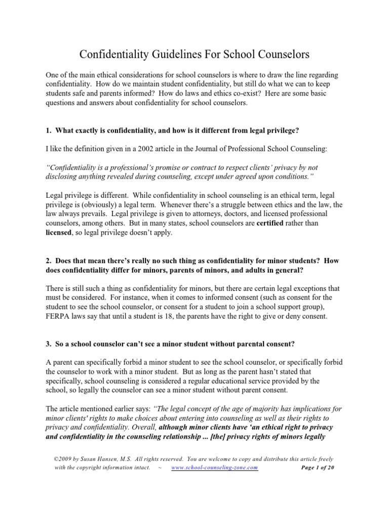 confidentiality guidelines for school counselors | Confidentiality ...