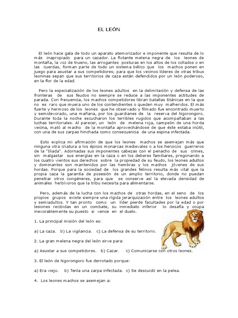 Lectura EL LEÓN | PDF | León