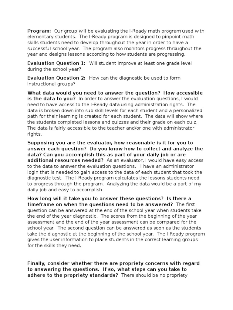 Evaluating I-Ready Math Program Effectiveness | PDF | Educational ...