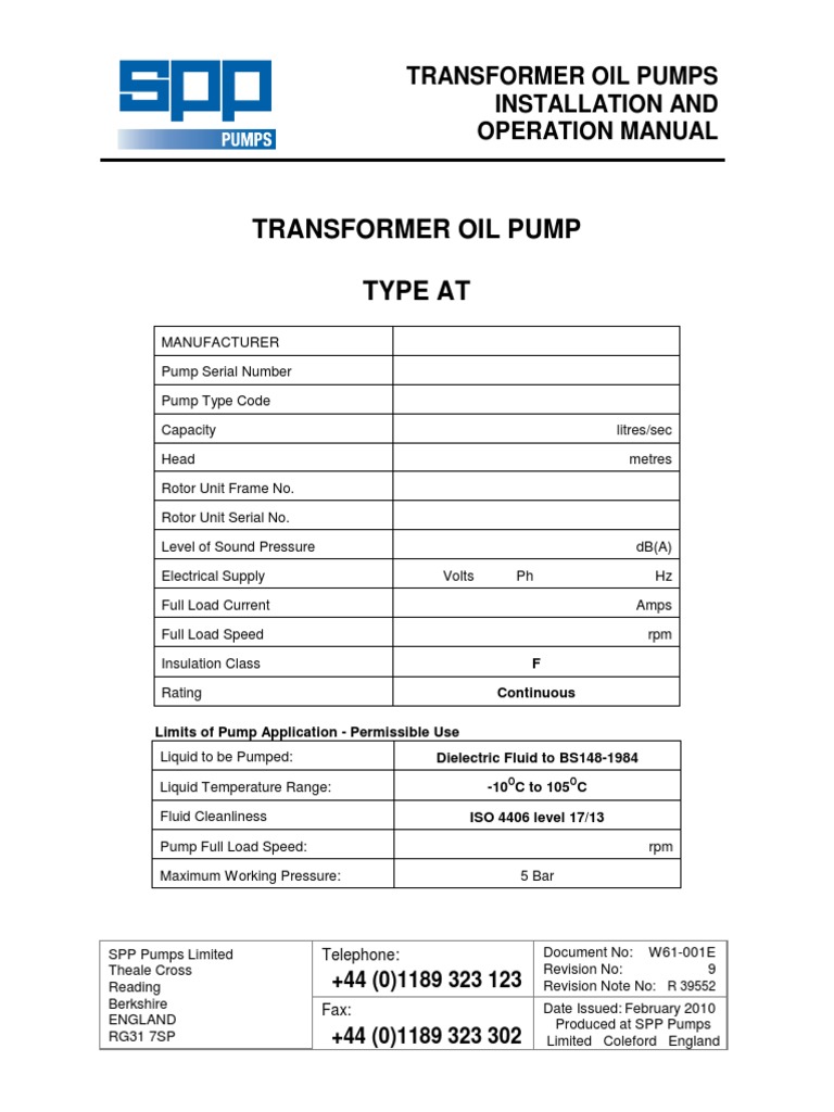 Transformer Oil Pump Manual AT | PDF | Nut (Hardware) | Pump