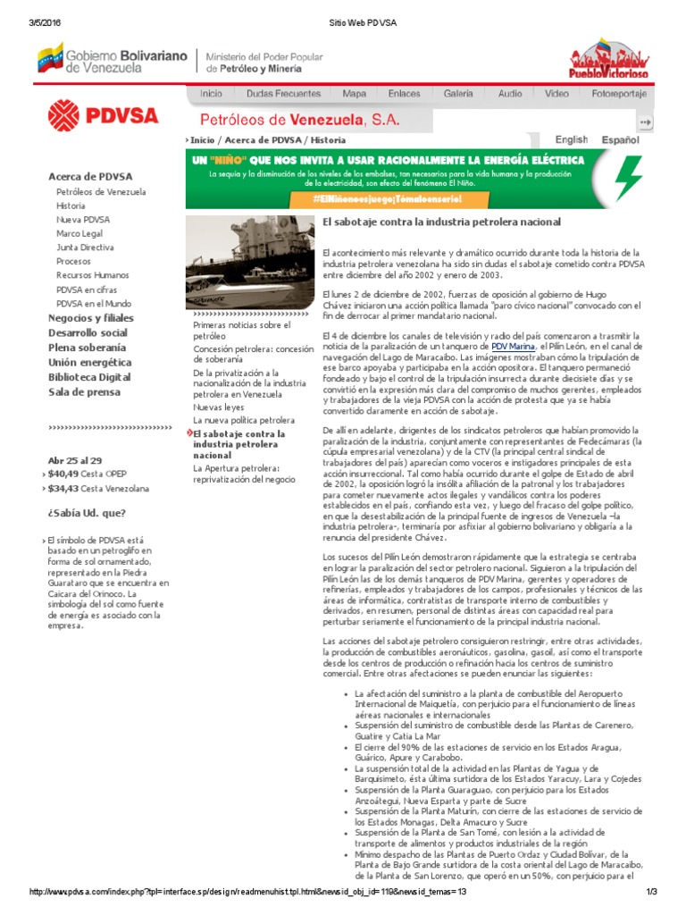 Sitio Web PDVSA.pdf | Venezuela | Hugo Chavez