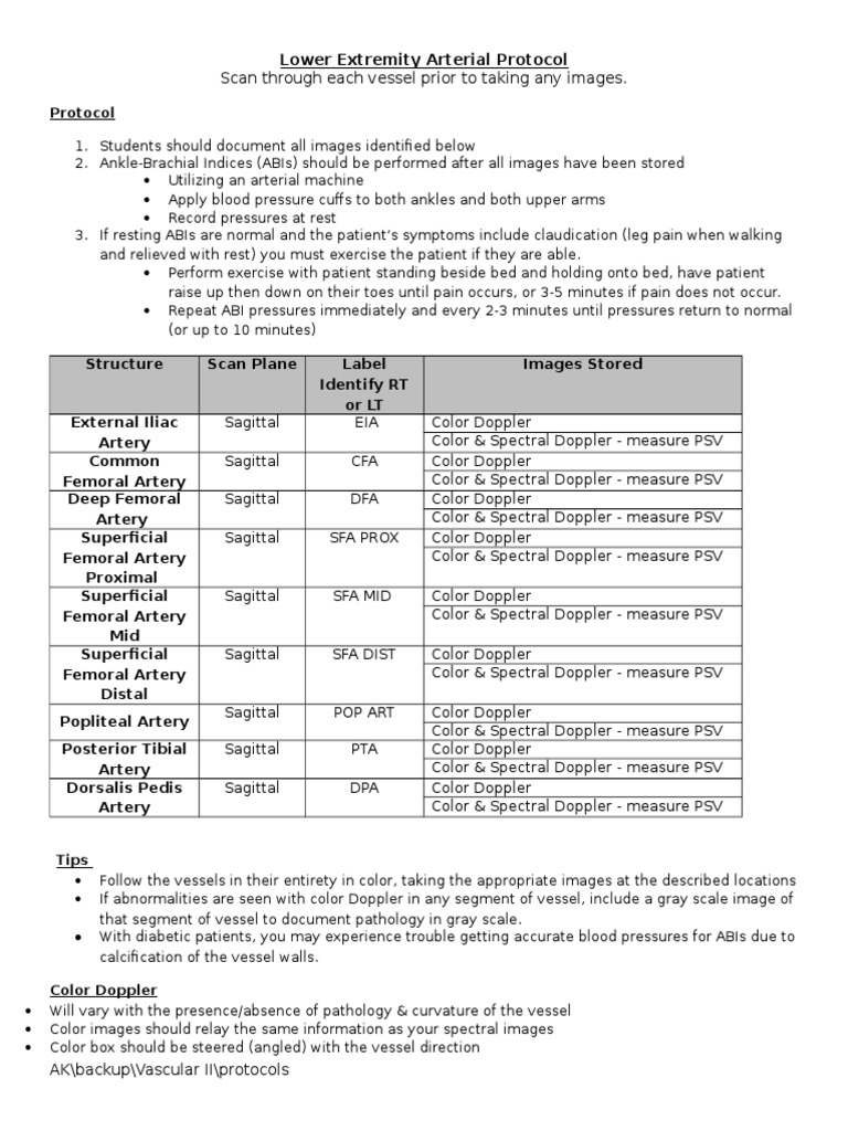 Lower Extremity Arterial Protocol 14 1 | PDF | Medical Ultrasound ...