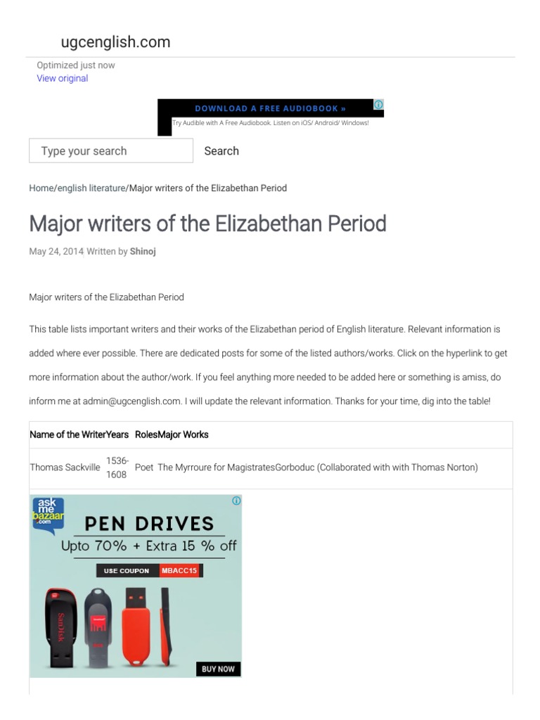 Major Writers of The Elizabethan Period | PDF | Michael Drayton ...