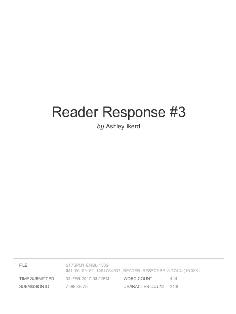 Reader Response 3 | PDF