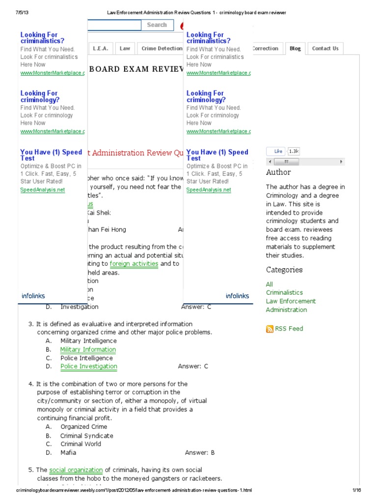 Law Enforcement Administration Review Questions 1 - Criminology Board ...