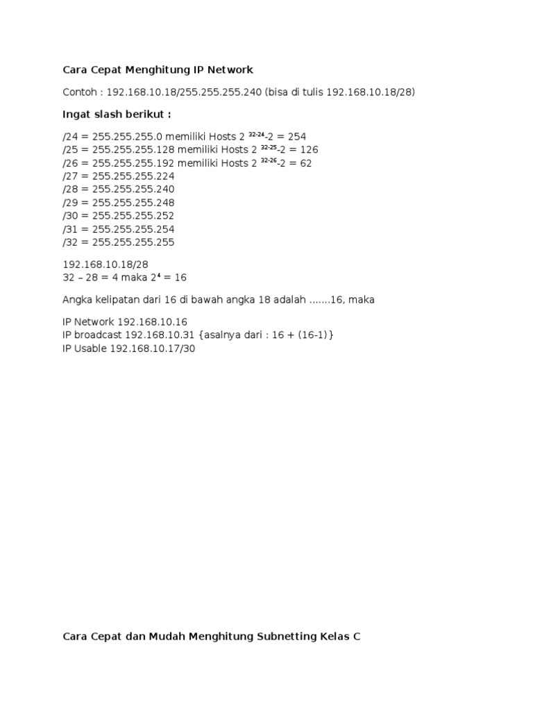 Cara Cepat Menghitung IP Network | PDF | Metode & Bahan Ajar | Komputer