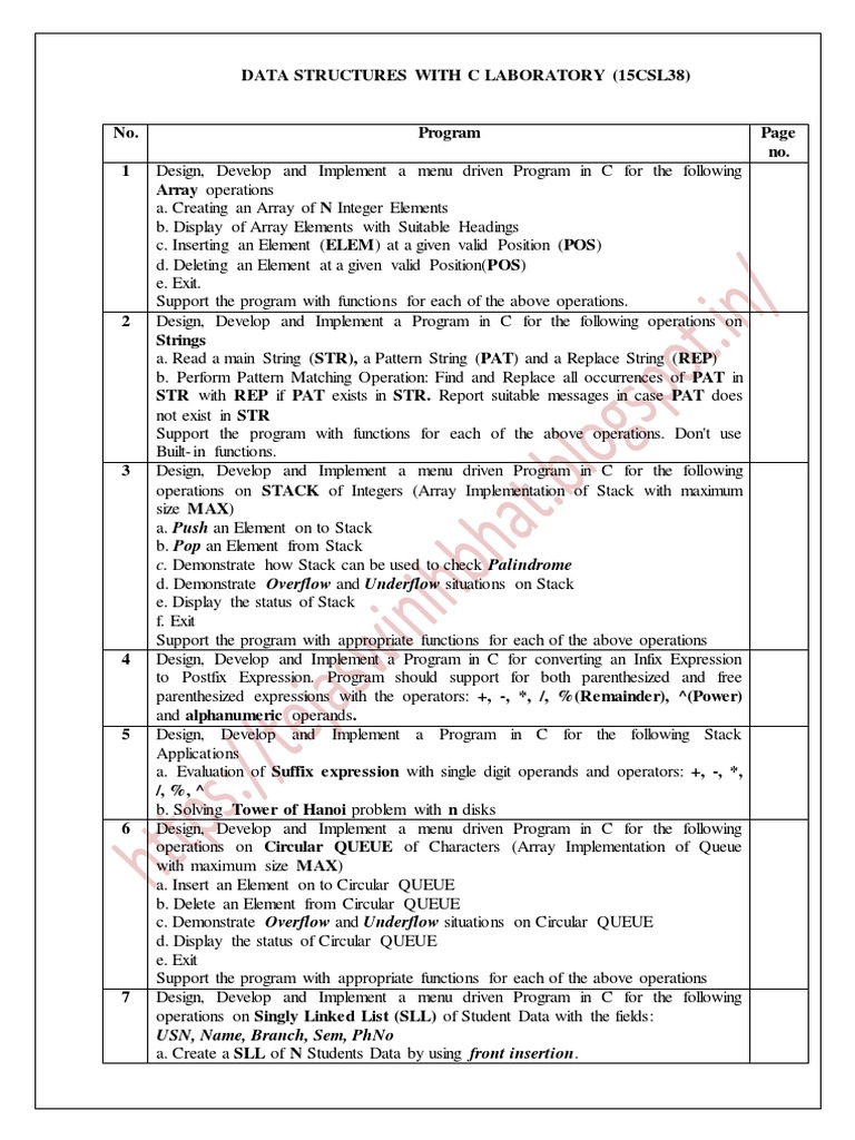 Data Structures Lab 15CSL38 | PDF | Queue (Abstract Data Type) | C ...