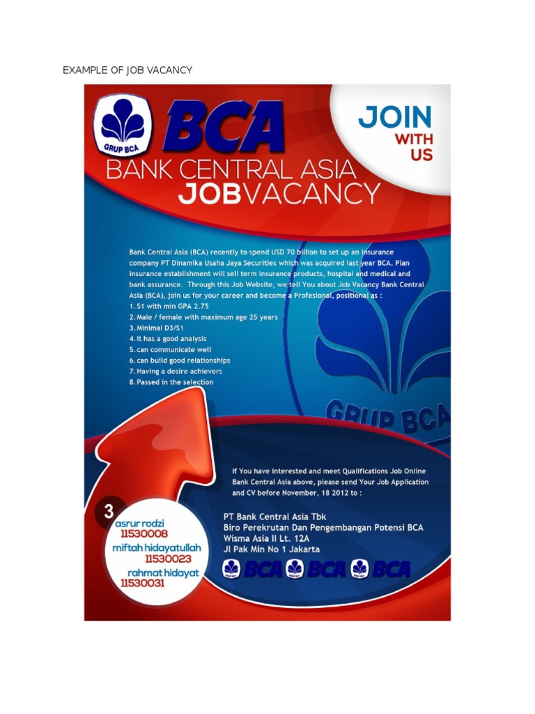 Job Vacancy Example and Application Guide | PDF